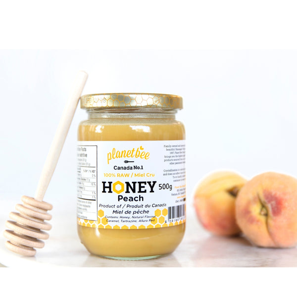 Peach Honey - Raw Honey with a Peach-y Goodness | Made in Canada. - Planet Bee Honey Farm